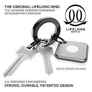 LIFELONGRING 300 Series (1) Carabiner Keychain Ring & (3) Matching Flat-Style Key Rings for Keychain Set, Universal Size Fashion Round Key Carabiner Clip, Circle Key Clip Holder (Graphite Black)