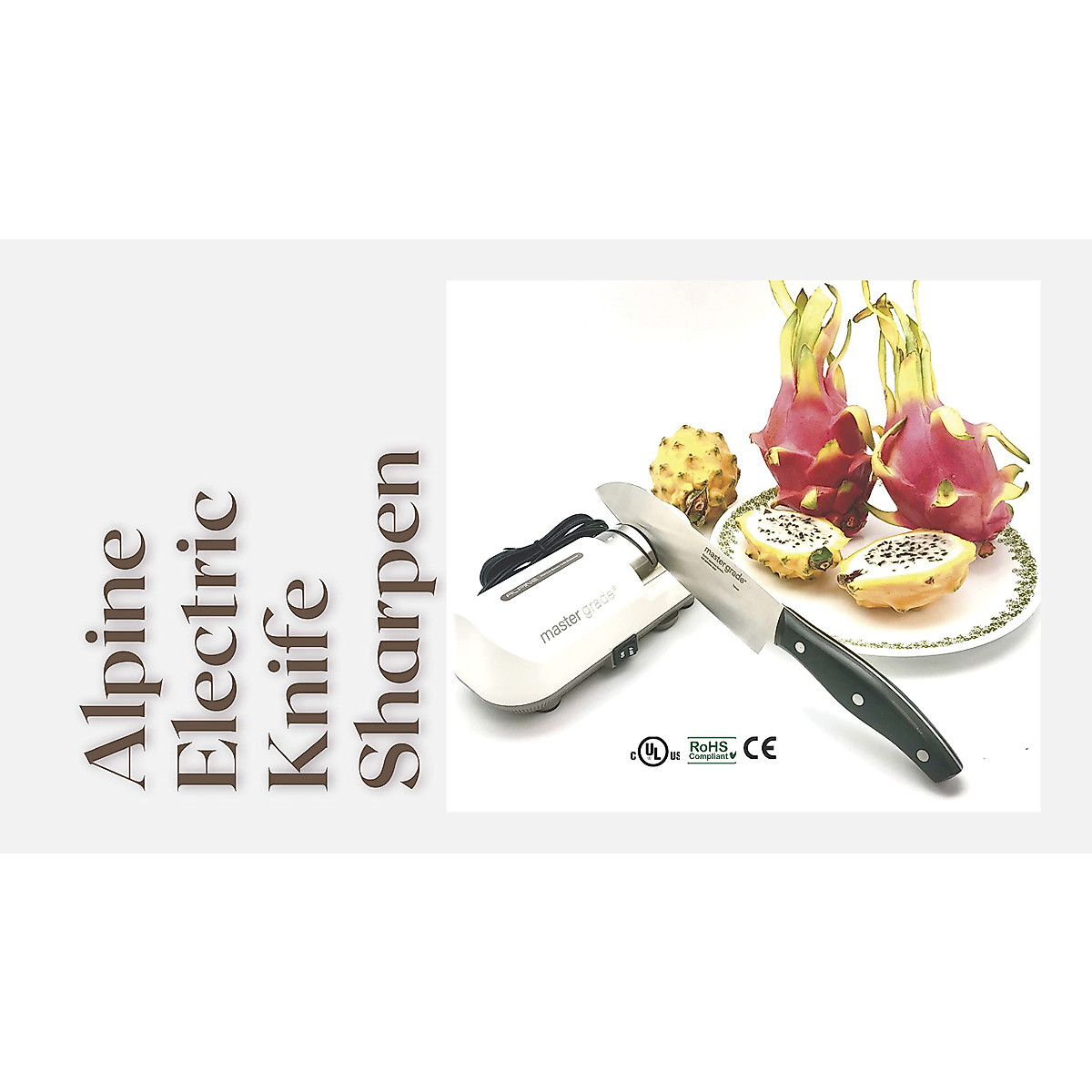 New 2021 Master Grade Alpine Electric Chef Knife Sharpener Sharpen Cleaver, Chef Knife, Small Pocket Knife Sharp. Beige color. Made in Taiwan