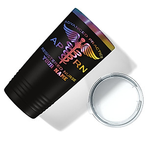 Personalized APRN Advanced Practice Registered Nurse on Black with Ion Prism Design 20 oz Stainless Steel Tumbler with Lid - Insulated Cup - Custom Travel Mug