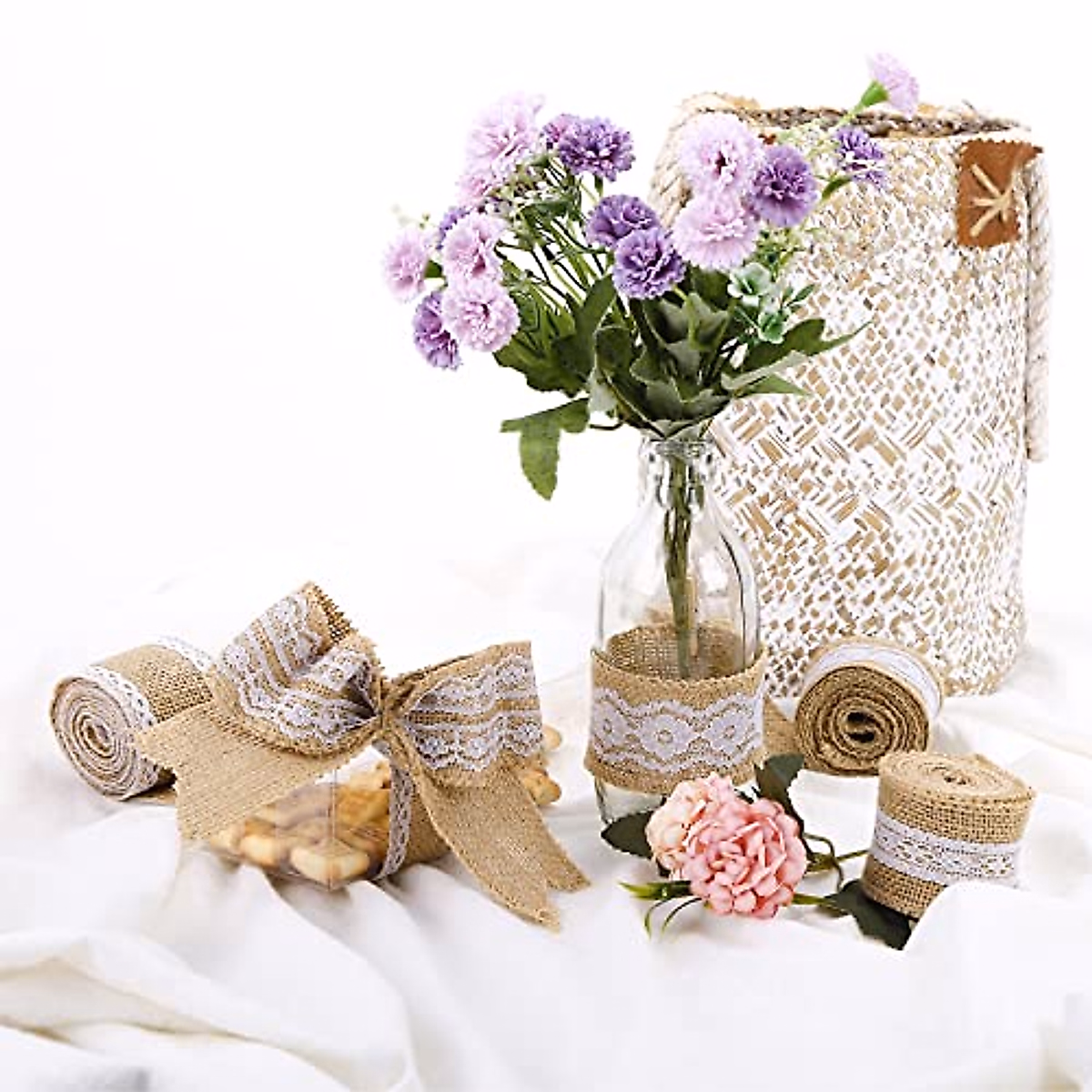 VGOODALL Jute Ribbon, 12PCS Burlap Lace Ribbons Craft Ribbon 26 Yards for Crafts Gift Wrapping Rustic Decor