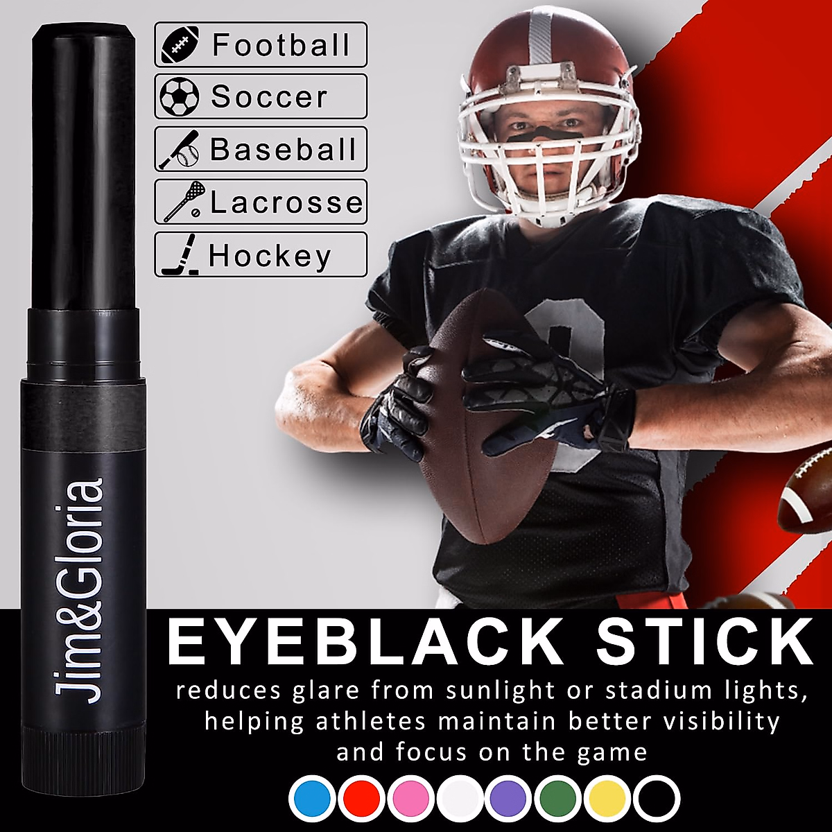 Jim&Gloria Water-Resistant Eye Black Stick Face & Body Paint Markers Makeup, Athletes Football Drip Baseball Softball Lacrosse Sports Stuff Gear, Game Accessories Gift, Eyeblack Painting Kit 8 Colors