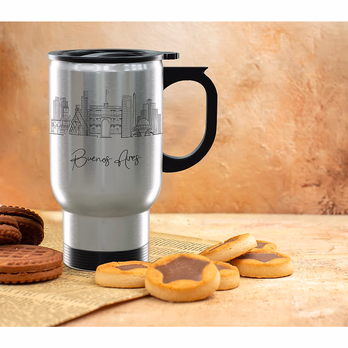 Buenos Aires Argentina Gifts and Souvenirs - Travel Mug with Handle and Lid - Buenos Aires Graduation Unique Drinkware - 14oz Travel Mug Steel - Best South America Long Distance Gifts & Student Gifts