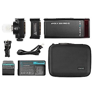 Flashpoint eVOLV 200 Pro TTL Pocket Flash Kit for Camera Strobe Light Photography, 200Ws, 1/8000 HSS, 500 Full Power Flashes, 0.01-1.8s Recycling w/2900mAh Battery, Bare Bulb/Speedlite Flash Head