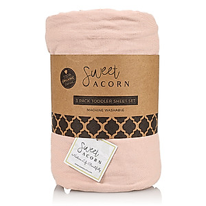 Sweet Acorn 3 Piece Toddler Bedding Sets - Organic Cotton Jersey Knit - Fits Convertible Cribs and Mattresses - 9" x 28" x 52" - Dahlia Pink