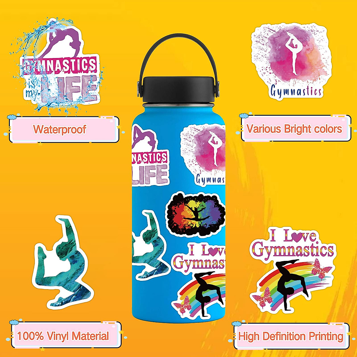 Gymnastics Stickers 100PCS Gymnastics Gifts,Gymnastics Gifts for Girls,Gymnastics Stickers for Water Bottles,Gymnastic Gifts,Igymnastics Room Decor,Gymnastics Wall Decal(Gymnastics Stickers)