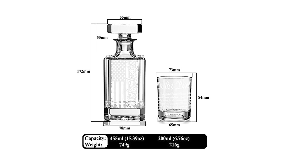 WATAKA American Flag Whiskey Decanter Set with 2 Glasses