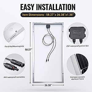 BougeRV 180 Watts Mono Solar Panel, 12 Volts Monocrystalline Solar Cell Charger High Efficiency Module for RV Marine Boat Off Grid