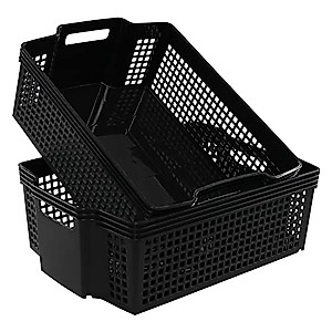 Tstorage Large Storage Basket, Stackable Open Storage Bin, Black, Pack of 2, F