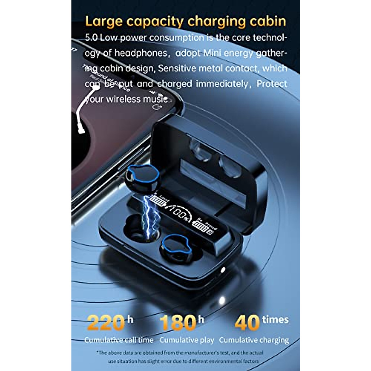 TWS Bluetooth Headphones,HD Stereo Noise Cancelling Wireless Earphones,Bluetooth 5.1 Earbuds 180H Playtime Wireless Charging Case & Power Display,in-Ear TWS Headphone for iPhone and Android Phones