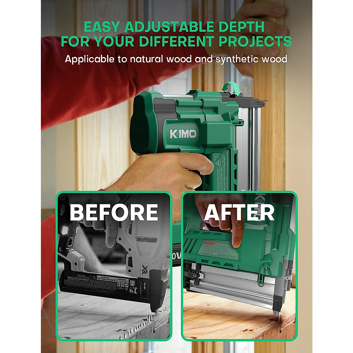 KIMO 18 Gauge Nail Gun Battery Powered w/ 2 X 2.0 Battery & Charger, 2 in 1 Cordless Brad Nailer/Electric Stapler, Adjustable Depth, 18GA Staples for Upholstery, Home Improvement & Woodworking