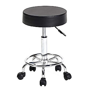 Black Salon Stool Round Rolling Stool PU Leather Office Chair Adjustable Swivel Stool Massage Spa Stool Bar Dentist Chairs with Wheels (Without Grain, Black)