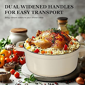 Overmont Enameled Cast Iron Dutch Oven - 5QT Pot with Lid Cookbook & Cotton Potholders - Heavy-Duty Cookware for Braising, Stews, Roasting, Bread Baking white