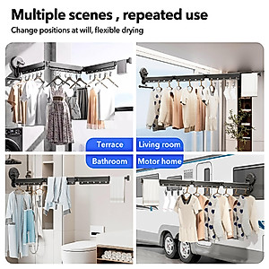 HEILAIYI Suction Cup Clothes Drying Rack,Drying Rack Clothing Wall Mounted,Laundry Drying Rack,Foldable,Collapsible,Retractable,Clothes Hanger Rack with Clips