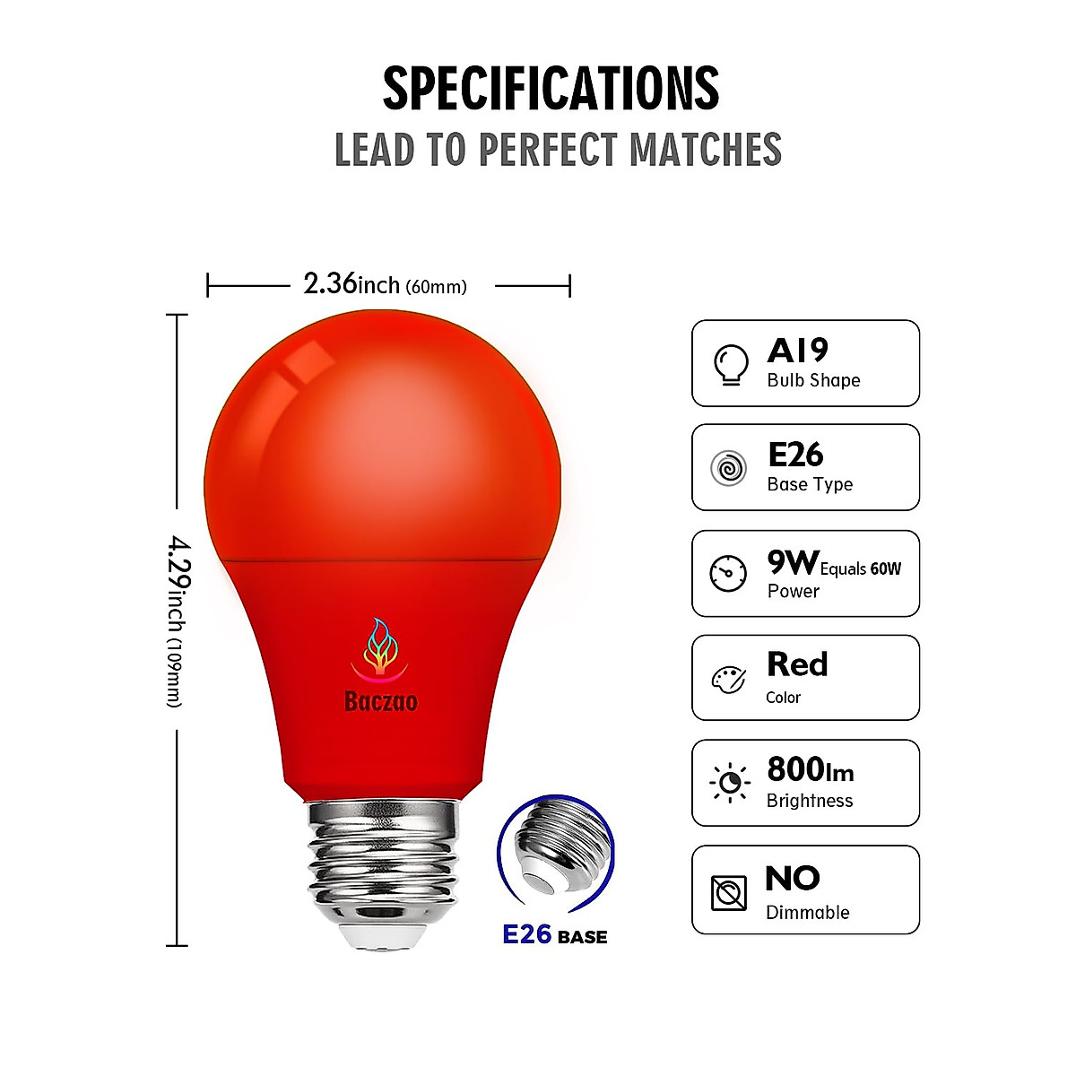 Red Light Bulb, 9W (60W Equivalent), E26 Base LED Red Bulb, Party Decoration, Porch, Home Lighting, Holiday Lighting, Decorative Illumination, Non-Dimmable, 2 Pack