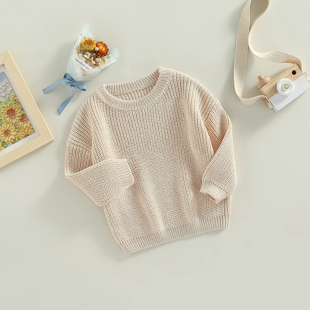 Afunbaby Baby Girl Boy Knit Sweater Blouse Pullover Sweatshirt Warm Crewneck Long Sleeve Tops for Infant Toddler (3-6 Months,Cream)