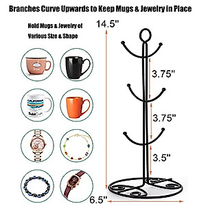 Yesland 2 Pack Mug Rack Tree - Metal Black Coffee Mug Tree for Counter with 6 Hooks - Large Kitchen Countertop Coffee Cup Holder Stand & Teacup Storage Rack for Organizing & Drying(Flower Pattern)