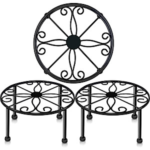 Metal Black Plant Stands，Anti-Rust Iron Plant Pot Shelf，Heavy Duty Round Supports Display Rack，Rustproof Potted Plant Holder，Corner Gardening Pumpkin Stand for Indoors or Outdoors (3 Pack Matte Black)