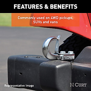 CURT 22411 Bolt-On Black Steel Tow Hook with Spring Clip, 10,000 lbs Capacity