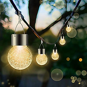 Solar Outdoor Lights Decorative 12 Pack, Hanging Solar Garden Lights Waterproof, Solar Powered Globe Lantern Cracked Glass Ball Lights for Yard Patio Fence Tree Umbrella Holiday Decoration,Warm White