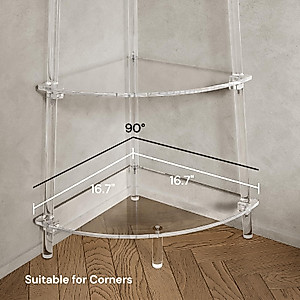CRTERICX Acrylic Corner Bookshelf, 61" H, 5-Tier Clear Ladder Bookcase for Small Spaces, Multipurpose Corner Shelf for Living Room, Bathroom, Office