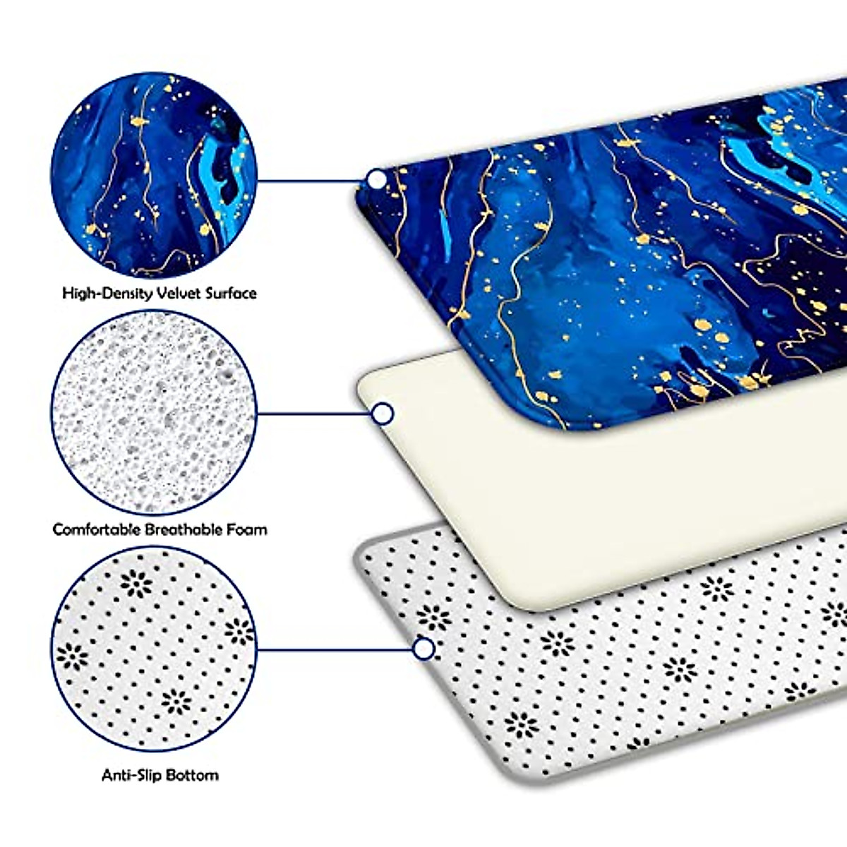 Bathroom Sets with Shower Curtain and Rugs, Bathroom Curtains Shower Set Include Waterproof Shower Curtain Non-Slip Rug Toilet Lid Cover Bath Mat and 12 Hooks, Blue Marble Shower Curtains for Bathroom