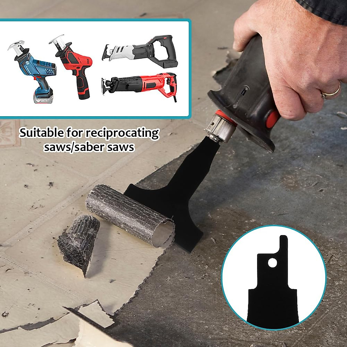 JIANWEI 5PCS Reciprocating Saw Spatula Brush Set, Nylon Wire Abrasive Brushes Reciprocating Blade Saw Cleaning Tool for Tile Cleaning, Floor Mud Cleaning, Wall Putty Removal(Black)