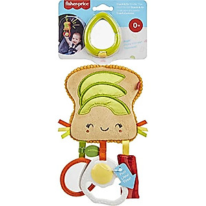 Fisher Price Pretend Food Brunch & Go Stroller Toy with 3 Breakfast-Themed Hanging Sensory Toys for Take-Along Play