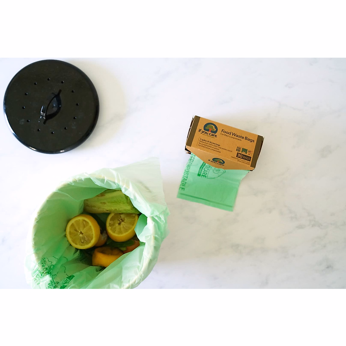 If You Care Compostable Trash Bags for Food Scraps, Kitchen Waste, Garbage – 30 Count, 3 Gallon – Certified Compostable, Non Plastic, Disposable