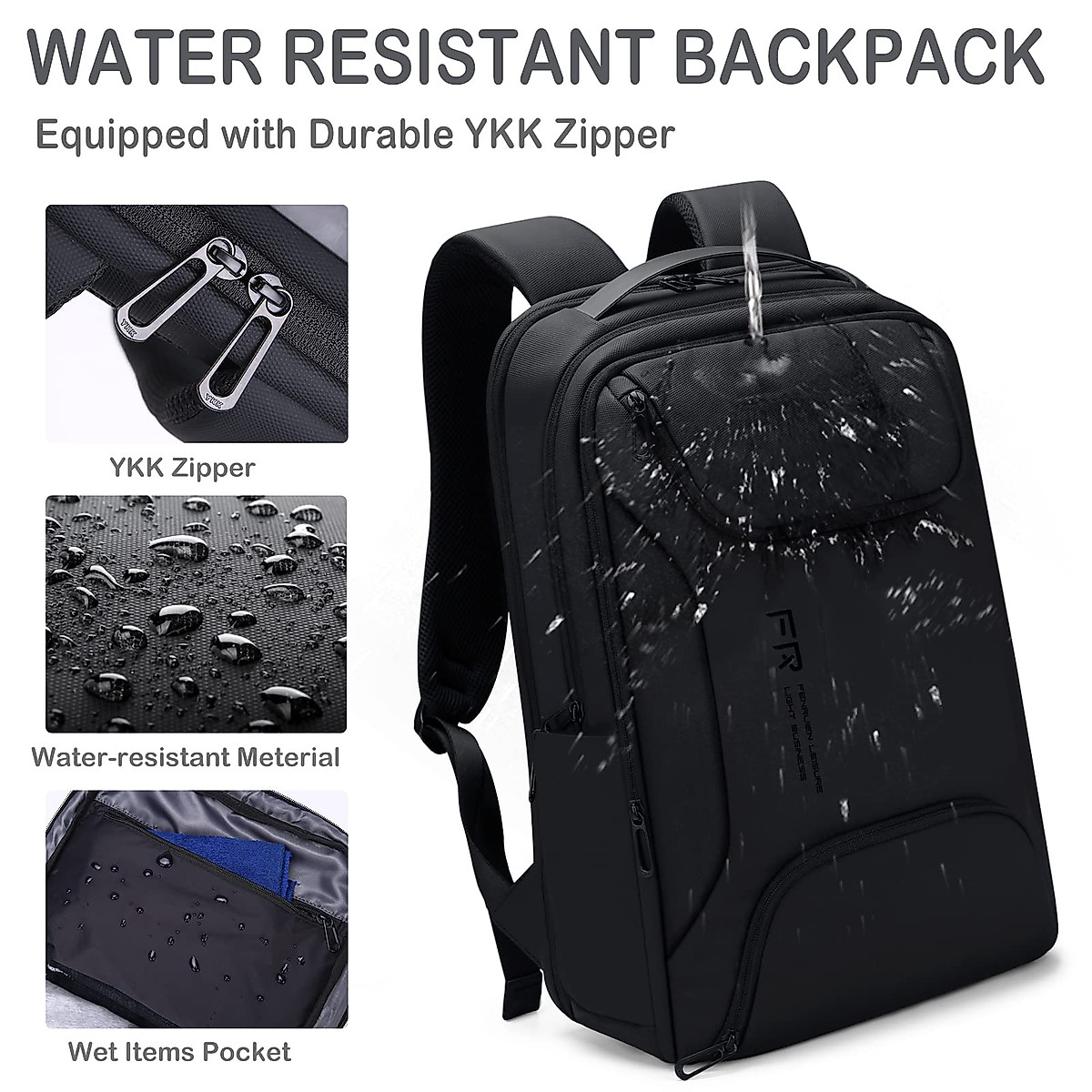 FENRUIEN Business Laptop Backpack for Men Fits 15.6 Inch, 4-layer Waterproof Backpack Computer Bag Daily with USB Charging for School Work Office College Airplane