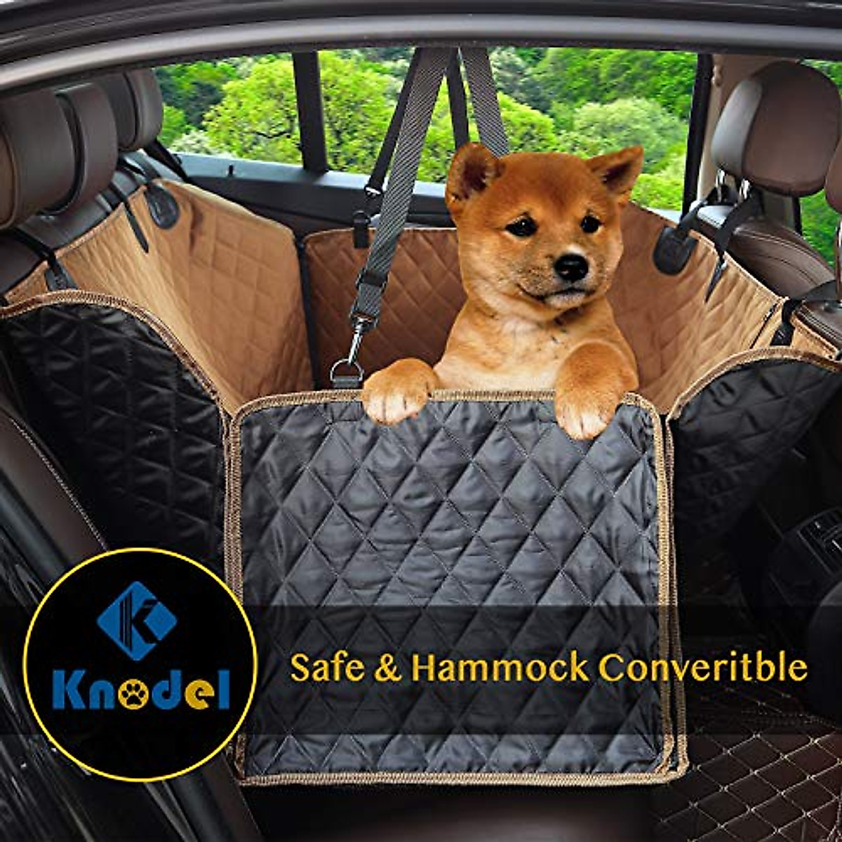 K KNODEL Dog Seat Cover, 100% Waterproof Car Seat Cover for Pets, Pet Seat Cover Dog Hammock, Heavy Duty Scratch Proof Pet Back Seat Covers, Zippered Side Flaps for Cars, Trucks and SUVs (Brown)