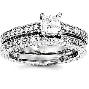 IceCarats 925 Sterling Silver Cubic Zirconia CZ Wedding Band Engagement Ring Bridal Jewelry Set Size 6