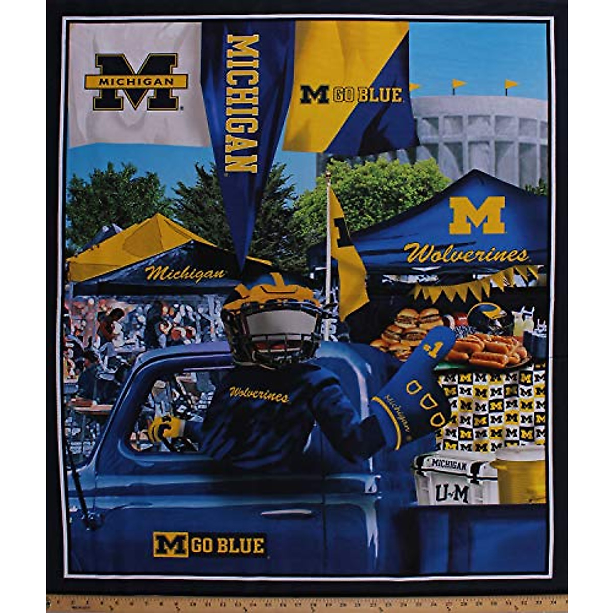 36" X 42" Panel University of Michigan Wolverines Football Fans Go Blue Tailgating Tailgate Party Truck College Sports Digital Print Cotton Fabric Panel (MCHG-1157)