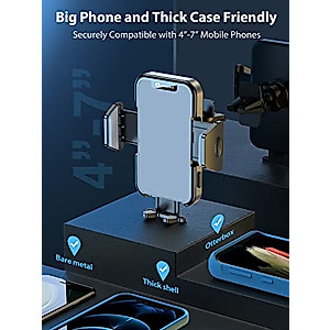 VICSEED Phone Mount for Car [𝗦𝘁𝗿𝗼𝗻𝗴 𝗦𝘂𝗰𝘁𝗶𝗼𝗻][𝗟𝗼𝗻𝗴 𝗔𝗿𝗺] Super Stable Car Phone Holder Mount for All Phones with Thick Cases 3 in 1 Universal Cell Phone Holder Mount