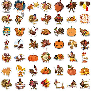 100PCS Fall Stickers Pack, Thanksgiving Turkey Pumpkin Stickers for Kids, Autumn Waterproof Vinyl Gift Stickers for Water Bottles, Cards, Scrapbooking, Harvest Party Favorites