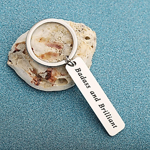 LQRI Funny Keychain Gift Badass & Brilliant Keychain Birthday Gift for Best Friend Girlfriend Badass Mom Badass Bitch (sliver)