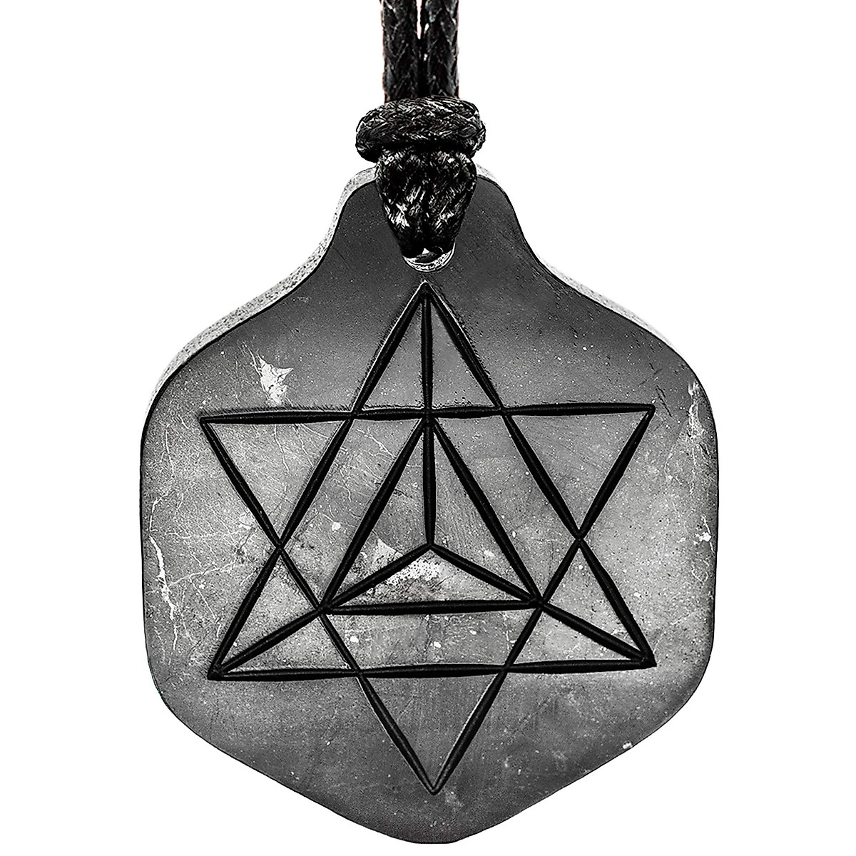 Wallystone Gems Shungite - Men's Jewelry - Merkaba - Sacred Geometry formulas Universe - Shungite Stone Type II - Pendant Necklace