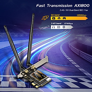 AX1800 PCIE WiFi 6 Card Bluetooth 5.2 Adapter For Desktop PC 1800Mbps 2.4GHz/5GHz Dual Band Wireless PCI Express Internal Network Card Support Windows 10 /11 , 64bit