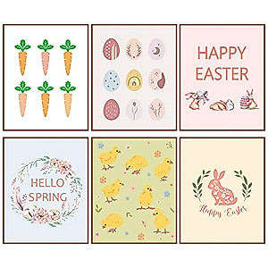 Geyee 6 Pcs Easter Boho Wall Art Bunny Wall Decor 8 x 10 In Canvas Pastel Aesthetic Wall Decor Unframed Bedroom Decor Pictures for Wall Holiday Poster Prints for Living Room (carrot)