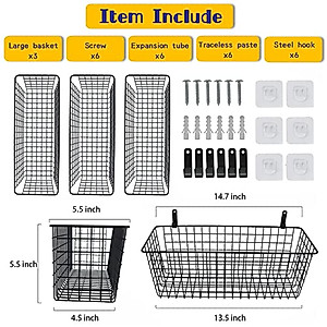 2 Pack Towel Rack Holder and 3 Set Hanging Extra Bakset, Minimalist Design,Wall Mounted Metal Towel Shelf with Hooks,Wall Mount Fruit Basket,No Drilling,Black