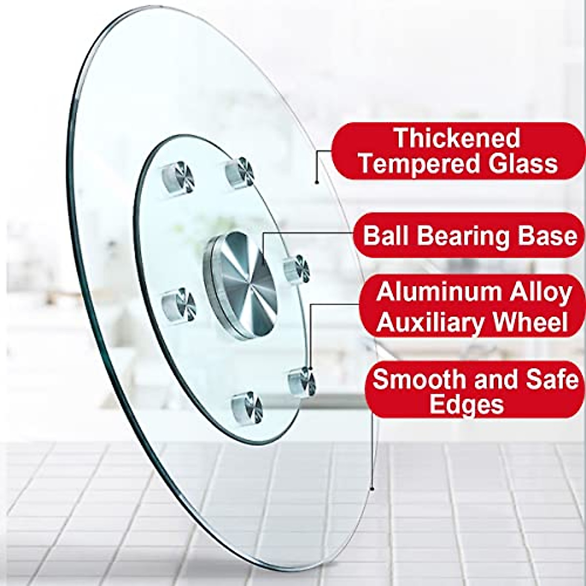 Glass Lazy Susan Turntable, with Silent Smooth Aluminum Alloy Bearing, Diameter is 30 Inches, Round Tabletop Rotating Serving Tray, for Kitchen Dining, Parties, Wedding