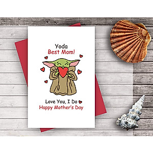 Cute Yoda Best Mom Card, Unique Happy Mother's Day Card, Sweet Birthday Greeting Card for Mom