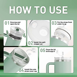 KISSKIND 40 oz Tumbler with Handle and Straw Lid Accessories, Straw Topper, Silicone Spill Proof Stopper, Silicone Boot, Stainless Steel Water Bottle 40oz Insulated Cup, Ideal Gift, Olympic Blue