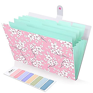 SKYDUE Expanding File Folders with 8 lables, Floral Printed Accordion Document Folder Organizer US Letter Size