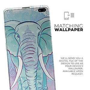 DesignSkinz Flourished Blue & Purple Sacred Elephant Protective Vinyl Decal Wrap Skin Cover Compatible with The Samsung Galaxy S20 (Screen Trim & Back Glass Skin)