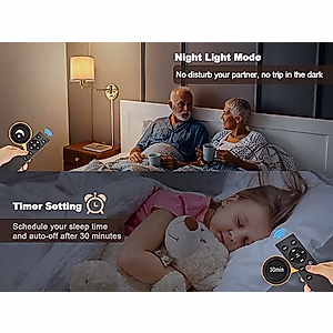 Plug in Wall Sconces with Remote Control, Dimming 10%-100% & Adjustable Colors 2700K-6500K, Hardwire or Plug-in, Swing Arm Wall Lamp with White Fabric Shade, Wall Sconces Set of Two, Gold Finish