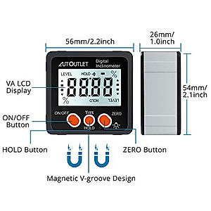 AUTOUTLET Digital Angle Finder Gauge Magnetic Angle Level Finder Digital Protractor Inclinometer Miter Angle Cube Level Box for Woodworking,Table Saw with Backlight 0-360° Rotation