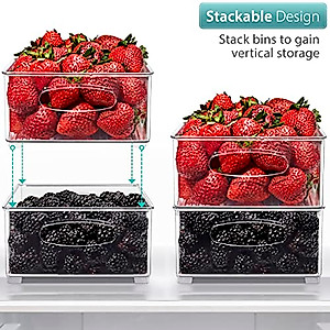 Stackable Refrigerator Organizer Bins - Clear Storage Bins for Kitchen Pantry, Freezer & Fridge Organization - Food Organizing Plastic Containers with Handles for Countertops & Drawers - (4 Pack)