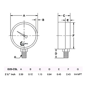 CARBO Instruments 2-1/2" Pressure Gauge, Chrome Plated Steel Case, Dry, Compound Vacuum -30 Hg - 0-30 psi Lower Mount 1/4" NPT