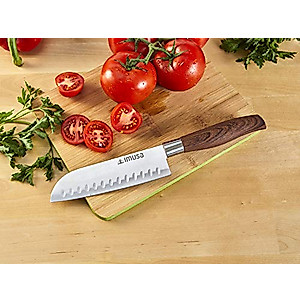 IMUSA USA 6" IMU-73055 Stainless Steel Santoku Knife with Woodlook Handle, Woodlok