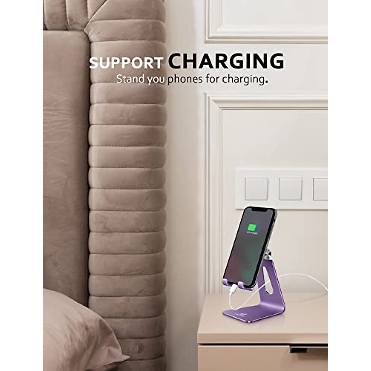 Tobeoneer Adjustable Cell Phone Stand Desk Phone Holder, Mobile Phone Cradle Dock for iPhone 13 12 11 Pro X XS 8 7 6 6s Plus 5 5S Samsung Huawei All Smartphones (Purple)